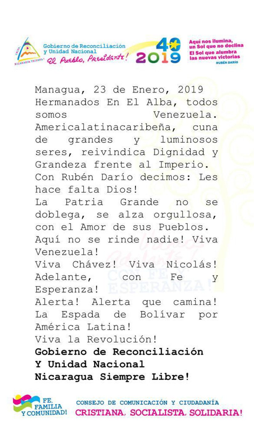 Gobierno de Nicaragua expresa su respaldo al Presidente Nicolás Maduro ... Gobierno de Nicaragua expresa su respaldo al Presidente Nicolás Maduro ...